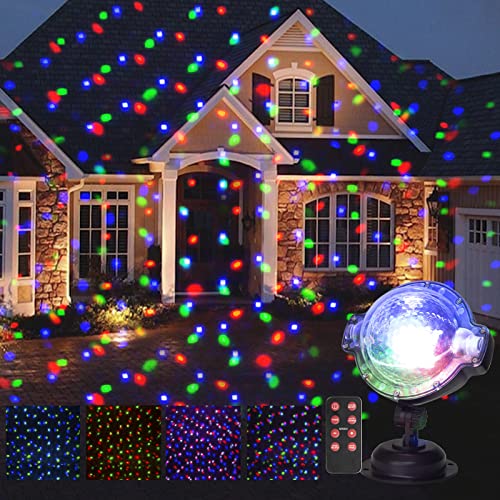 EAMBRITE Multi Activated Party Lights with Remote and Base for Show Club Pub Disco Multi Function Rotating Falling Snow Projector for Xmas Moving Points Landscape Lights for Home Yard Garden