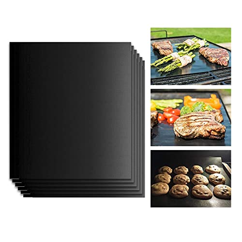 ZCMIAO BBQ Grill Mat, Thickness 0.25mm Non Stick BBQ Mat with Holes Heavy Duty 500 ℉ Grill & Baking Mats (Set of 6), Easy Clean & Use BBQ Accessories, Reusable on Gas Charcoal Electric Grills Black