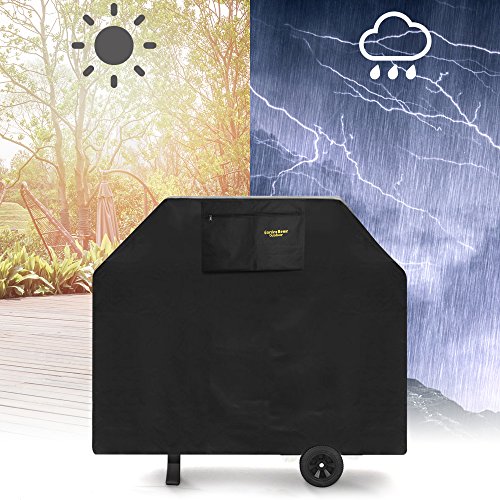 Felicite Home Up to 58" Wide, Water Resistant, Air Vents, Padded Handles, Elastic Hem Cord - Heavy Duty Burner Gas BBQ Grill Cover, Black