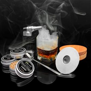 Cocktail Smoker Kit with Torch, Whiskey Smoker Kit, Bourbon Smoker Kit, Older Fashioned Drink Smoker Kit with 4 Favors Wood Chips, Whiskey Gifts for Men/ Husband/ Dad (No Butane)