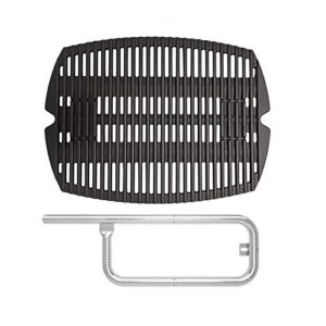 safbbcue 7644/7582 cast iron grate and 60040 grill burner compatible weber q100, q120, q1000, q1200, baby q, 386001, 386002, 516002, 516001, 50060001, 5106000 grills