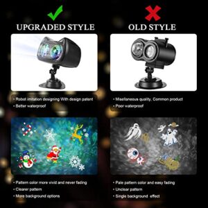 Christmas Halloween Projector Lights Outdoor Holiday, 18 HD Effects (3D Ocean Wave & Patterns) Waterproof with RF Remote Control Timer for Indoor Holiday Party Home Garden Decorations