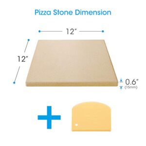 Unicook Pizza Stone for Oven and Grill, 12 inch Square Bread Baking Stone, Heavy Duty Ceramic Pizza Pan, Thermal Shock Resistant Baking Stone for BBQ and Grill, Making Pizza, Bread, Cookie and More