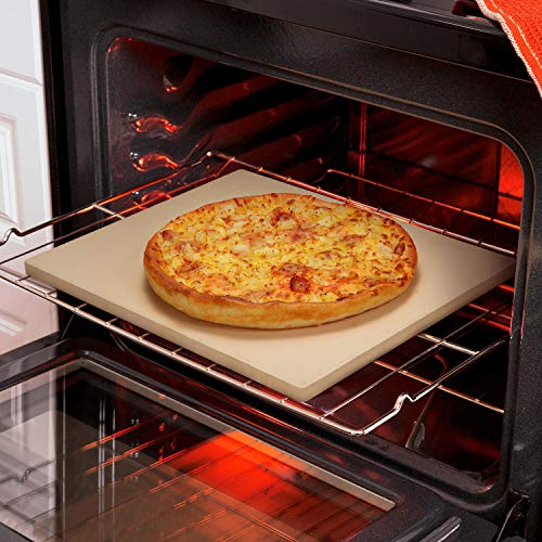 Unicook Pizza Stone for Oven and Grill, 12 inch Square Bread Baking Stone, Heavy Duty Ceramic Pizza Pan, Thermal Shock Resistant Baking Stone for BBQ and Grill, Making Pizza, Bread, Cookie and More