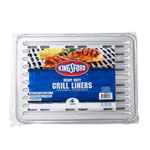 kingsford extra tough aluminum grill liners | heavy duty grill liners | disposable grilling liners prevent food from falling through grill grates, 4 count