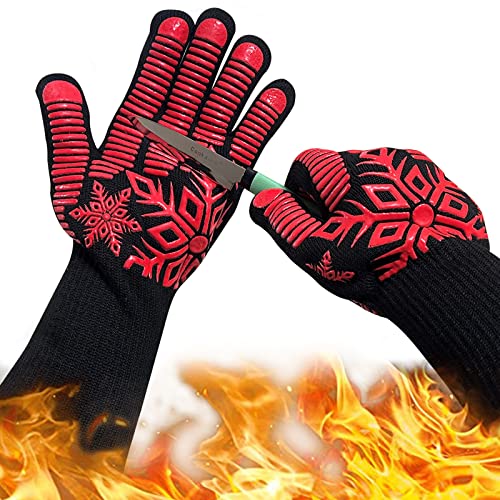 JangBe BBQ Gloves, 1472 Degree F Heat Resistant Grilling Gloves with Fingers Mitts with Gold Non-Slip Oven for Barbecue, Baking, Cooking(1 Pair)