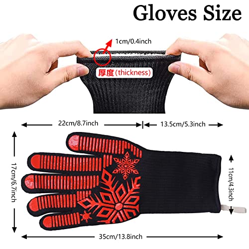 JangBe BBQ Gloves, 1472 Degree F Heat Resistant Grilling Gloves with Fingers Mitts with Gold Non-Slip Oven for Barbecue, Baking, Cooking(1 Pair)