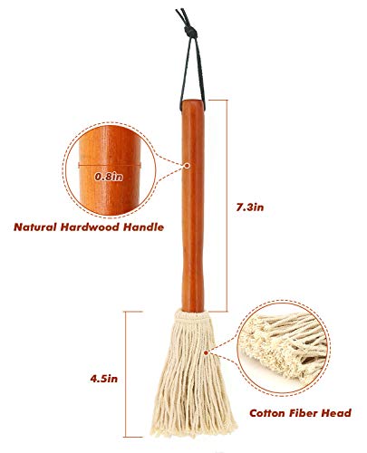 BBQ Sauce Basting Mops for Roasting or Grilling, Apply Marinade or Glazing, Cotton Fiber Head and Natural Hardwood Handle, Dish Mop Style, Perfect for Cooking or Cleaning -12 Inches（Pack of 3 ）