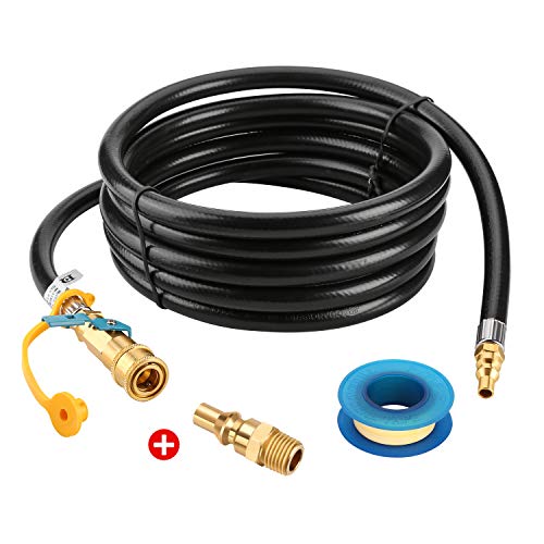 WADEO 12 Feet Low Pressure Propane Quick Connect Hose, RV Quick Connect Propane Hose Extension with 1/4 inch Safety Shutoff Valve & Male Full Flow Plug for RV