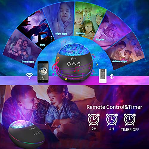 esonstyle LED Night Light for Kids, Ocean Wave Projector with Music White Noise/Timer/Bluetooth Speaker Remote Control，Galaxy Lights Projector for Bedroom/Room Decor