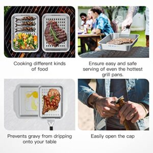 Grill Basket Set,6-piece Stainless Steel Vegetable Grilling Tray/Pan, Outdoor Grill Accessories Includes 2 Grill Baskets a Serving Tray & Removable Handle and 2 Baffle For Grilling Fish Veggies & Meats, Grill Gifts for Men