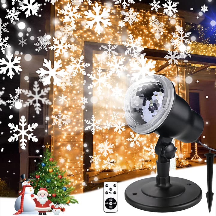 Christmas Projector Light Outdoor, Snowflake Projection Light with Remote Control, IP65 Waterproof LED Snowfall Christmas Decoration Show Lights for Xmas Indoor Home Holiday Party Wedding Garden Patio