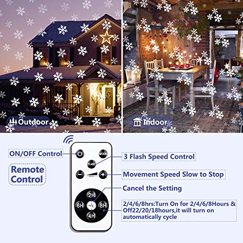 Christmas Projector Light Outdoor, Snowflake Projection Light with Remote Control, IP65 Waterproof LED Snowfall Christmas Decoration Show Lights for Xmas Indoor Home Holiday Party Wedding Garden Patio