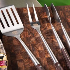 Certified Angus Beef Premium Grilling Set - 5 Piece Heavy Duty Stainless Steel Grill Tool Set with Pakkawood Handles for BBQ Accessories, Tailgating, and Smoker Accessories