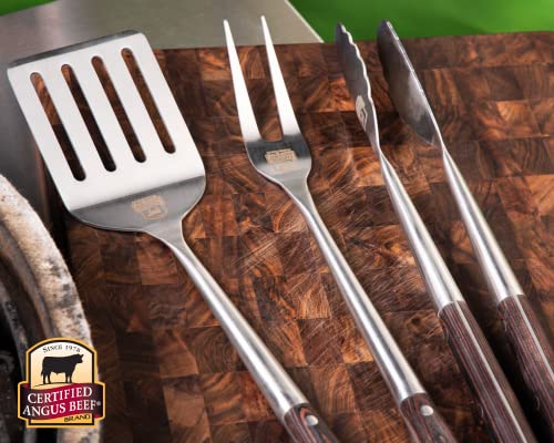 Certified Angus Beef Premium Grilling Set - 5 Piece Heavy Duty Stainless Steel Grill Tool Set with Pakkawood Handles for BBQ Accessories, Tailgating, and Smoker Accessories