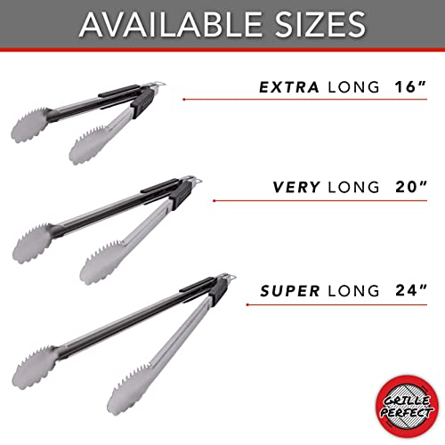 Grill Tongs Super Long 24-inch Heavy Duty for BBQ and Grilling | Extra Long Stainless Steel Grilling Tongs for Outdoor Grill and Kitchen Cooking | Long Metal Tongs with Safety Hand Grips