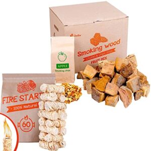 fire starter 60+ pc xxl size – Сharcoal fire starters – better than lighter cubes and firestarter squares and zorestar apple wood chunks – 10-12lb of smoking wood for grilling and bbq