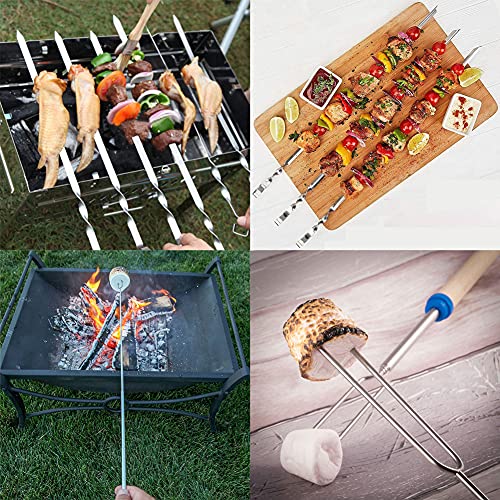 Marshmallow Roasting Sticks 4Pcs Extendable 32inch Long Metal Barbecue Skewers For Grilling Set,Telescoping Smores BBQ Forks, Fire Pit Sticks for Hot Dogs,Camping,Bonfire