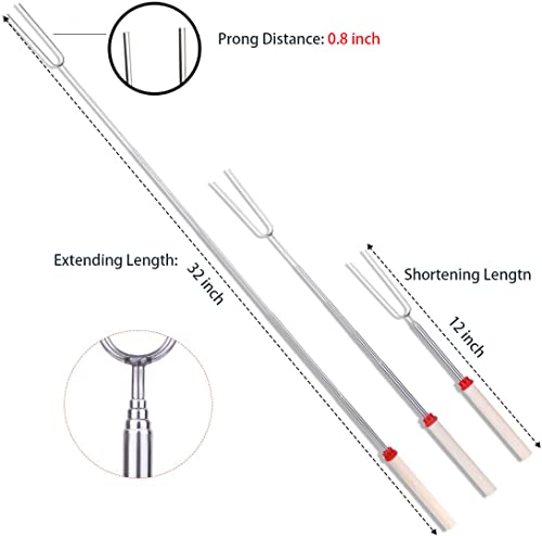 Marshmallow Roasting Sticks 4Pcs Extendable 32inch Long Metal Barbecue Skewers For Grilling Set,Telescoping Smores BBQ Forks, Fire Pit Sticks for Hot Dogs,Camping,Bonfire