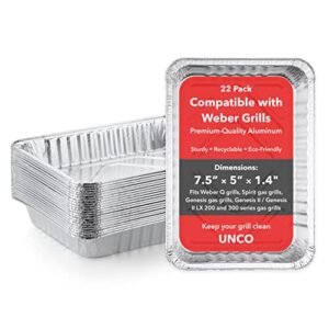 unco- aluminum drip pans, 7.5” x 5”, 22pcs, compatible with weber grills, bbq drip pans, grill pans aluminum, disposable aluminum foil grill drip pan, grill foil drip pan, grill drip pan liner