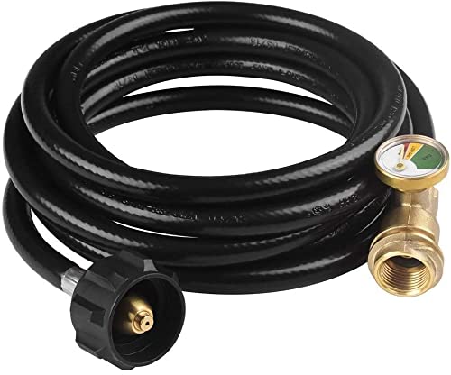 Firetoolsmart 12 FT Propane Extension Hose with Gauge, Leak Detector Replacement for Propane Tank, RV, Gas Grill, Heater(12FT-QCC)