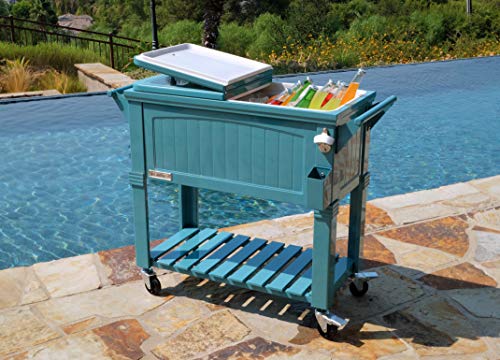 Permasteel PS-203F1-TEAL-AM 80 Quart Portable Rolling Patio Cooler, Teal