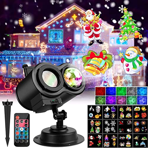 Samyoung Halloween Christmas Projector Lights Outdoor, 2-in-1 LED Christmas Snowflake Projectors with Remote Control Timer, Moving Patterns & Ocean Wave Waterproof for Xmas Halloween Holiday Party