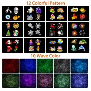 Samyoung Halloween Christmas Projector Lights Outdoor, 2-in-1 LED Christmas Snowflake Projectors with Remote Control Timer, Moving Patterns & Ocean Wave Waterproof for Xmas Halloween Holiday Party