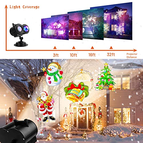 Samyoung Halloween Christmas Projector Lights Outdoor, 2-in-1 LED Christmas Snowflake Projectors with Remote Control Timer, Moving Patterns & Ocean Wave Waterproof for Xmas Halloween Holiday Party