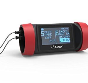 GrillEye GE0003 Pro Plus Grilling & Smoking Thermometer with Hybrid-Wireless Technology & Cloud Monitoring, Red Black