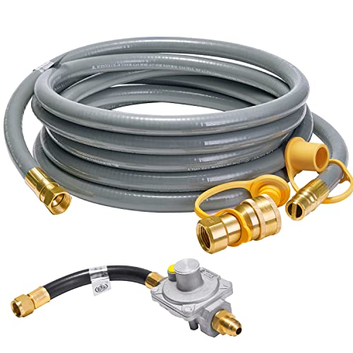 CALPOSE 15 Feet 1/2 inch ID Natural Gas Grill Hose with Quick Connect Fittings and Natural Gas Regulator