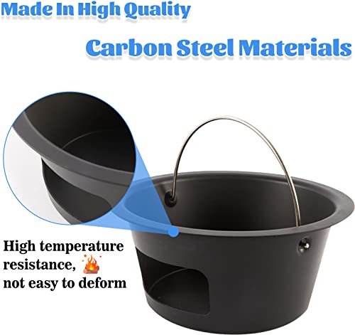 KAMaster Carbon Steel Ash Can with Handle for Kamado Classic Joe,Ash Pot Must Have for Kamado Accessories Charcoal Basket Folding Handle Ash Collector for Grill Classic Series and Other Similar Size