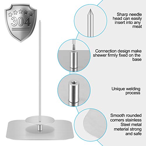 BBQ Vertical Skewer Rack - 3 Spikes & Removable Plate for Grilling - Food-Safe Stainless Steel Barbecue Spit - Grilling Accessories for Kebab, Al Pastor, Shawarma, Chicken & Meat bbq – 3 Rods