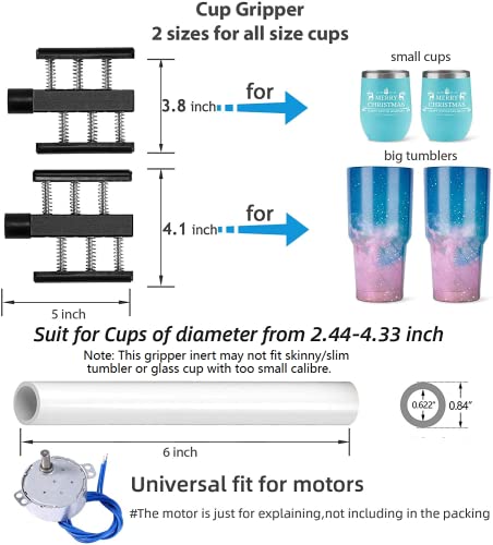 QXLU Cup Turner Accessory Kit for Crafts Tumbler, 2 Cup Gripper Inserts and 1 Arm Wand, Fit 20 oz to 50 oz Tumblers, Universal Compatibility Turner Attachment for Tumbler Spinner Machine