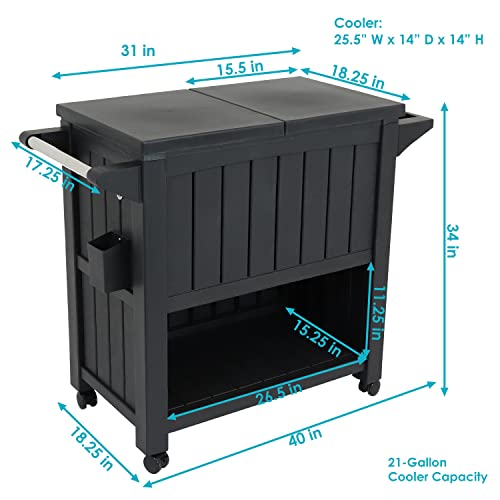 Sunnydaze Outdoor Bar Cart with Cooler, Prep Table, and Storage - Built-in Bottle Opener - Patio, Pool, Deck, and Outdoor Rolling Ice Chest - Phantom Gray