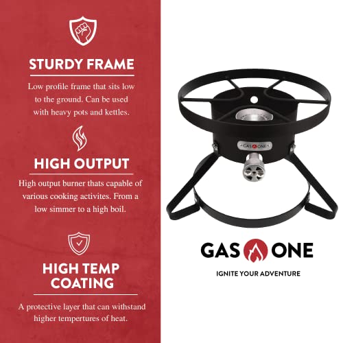 GasOne B-5150 Outdoor Cooker - 14.5" Wide with High Pressure Steel Braided Hose Propane Burner Camp Stove - Red QCC