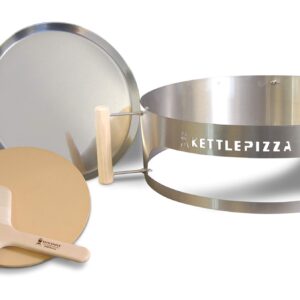 KettlePizza Deluxe 22.5 - Pizza Oven Kit for 22.5 Inch Kettle Grills, Includes Imported Pizza Stone & Wood Pizza Peel