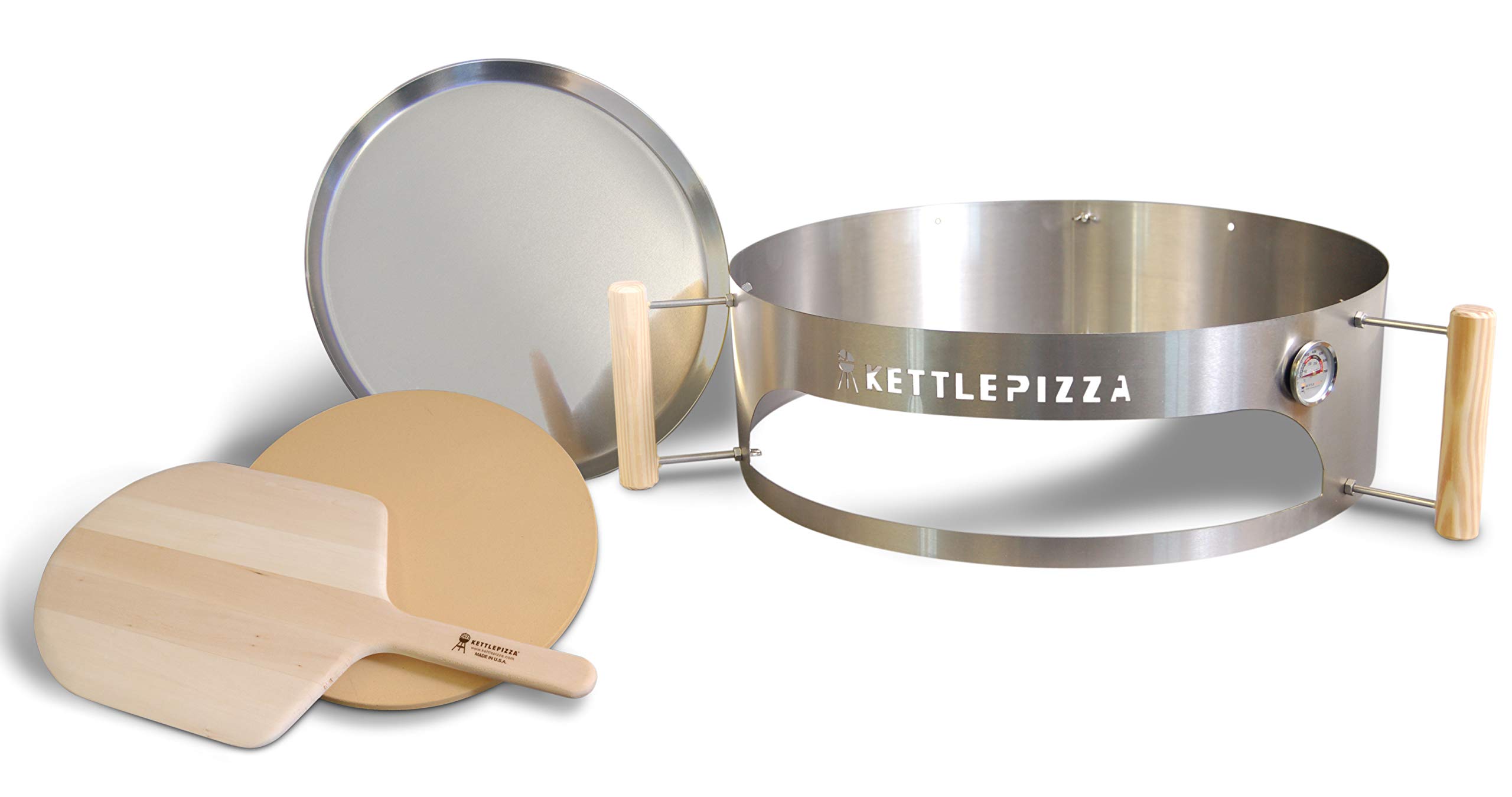 KettlePizza Deluxe 22.5 - Pizza Oven Kit for 22.5 Inch Kettle Grills, Includes Imported Pizza Stone & Wood Pizza Peel