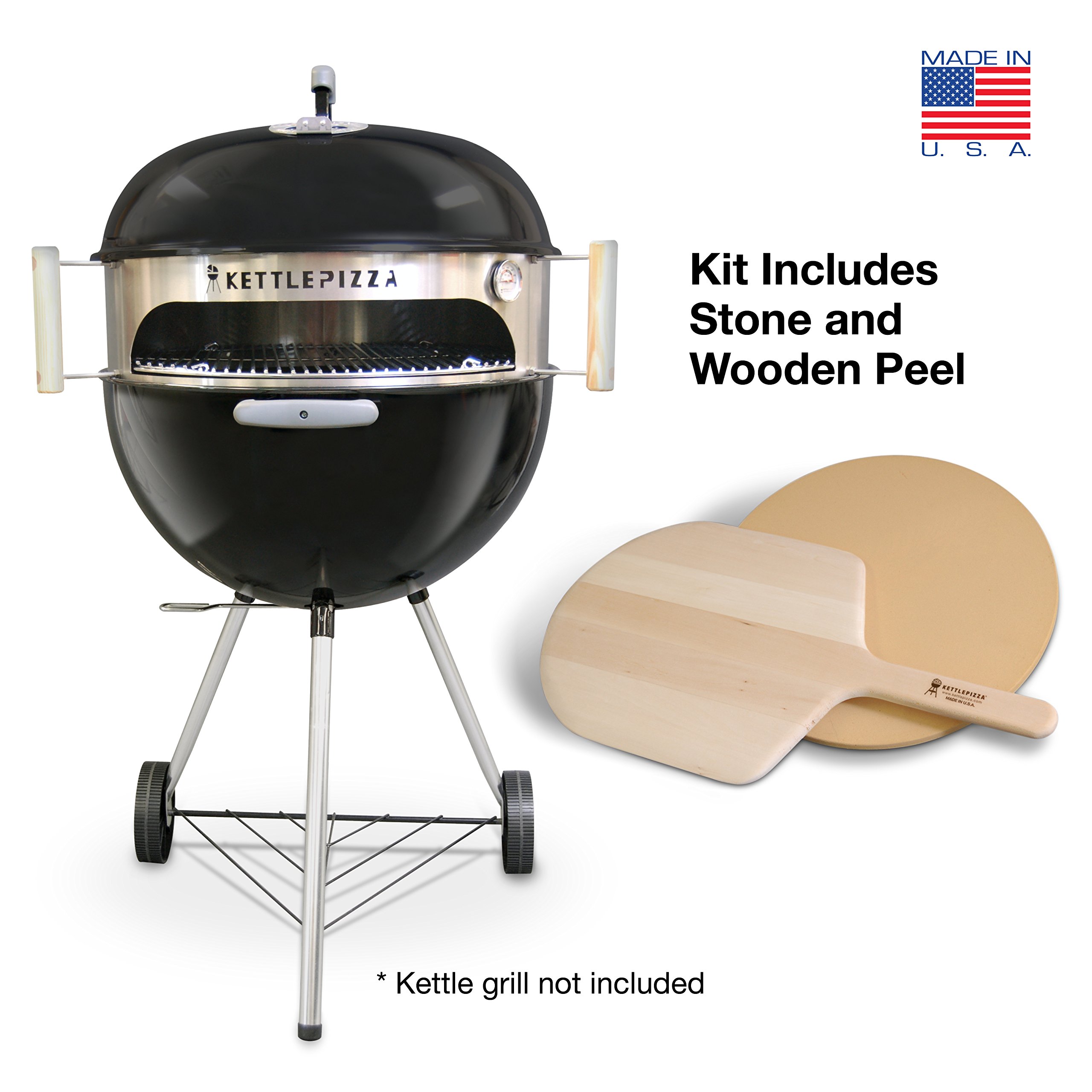 KettlePizza Deluxe 22.5 - Pizza Oven Kit for 22.5 Inch Kettle Grills, Includes Imported Pizza Stone & Wood Pizza Peel