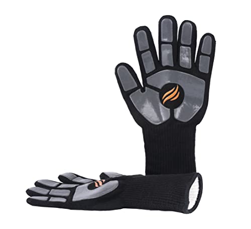 Blackstone 5558 Griddle Gloves with Silicone Palm Pads - Heat Resistant up to 500 Degrees, Easy Grip for Indoor and Outdoor Cooking, Grilling, Baking, Fire Pit, Fryer, Oven, One Size, Black/Grey