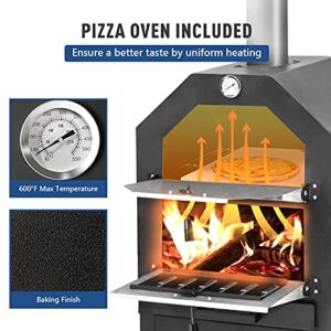 U-MAX Outdoor Portable Pizza Oven Wood Fired Oven with Waterproof Cover, Steel Pizza Grill, 2 Removable Wheels, Pizza Maker Camping Cooker with Pizza Stone