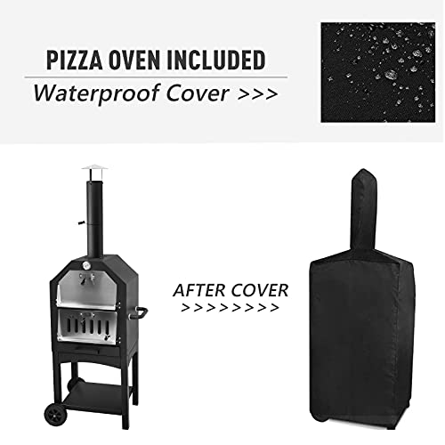 U-MAX Outdoor Portable Pizza Oven Wood Fired Oven with Waterproof Cover, Steel Pizza Grill, 2 Removable Wheels, Pizza Maker Camping Cooker with Pizza Stone