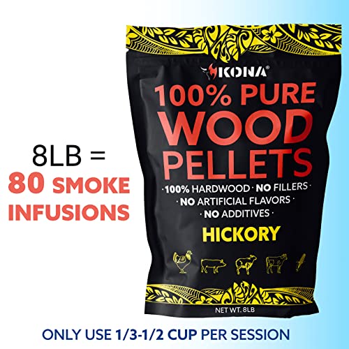 Kona 100% Hickory Smoker Pellets, Intended for Ninja Woodfire Outdoor Grill, 8 lb Resealable Bags