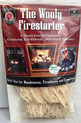 MEECO’S RED Devil 42304 All Natural 4 Piece Wooly Firestarters for Woodstoves, Fireplaces, Campfires, Chimineas, Coal Stoves, Pellet Stoves, Fire Pits, Charcoal Grills, and Ceramic Cookers