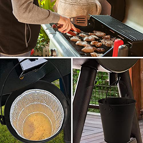 Grisun Grill Drip Grease Bucket & 15-Pack Liners for Traeger, Pit Boss, Camp Chef, Oklahoma Joe's, Z Grill, Black Galvanized Steel Metal Pail with Disposable Aluminum Grill Bucket Liner/Drip Insert