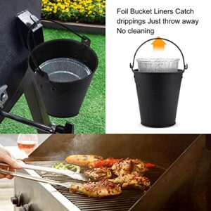 Grisun Grill Drip Grease Bucket & 15-Pack Liners for Traeger, Pit Boss, Camp Chef, Oklahoma Joe's, Z Grill, Black Galvanized Steel Metal Pail with Disposable Aluminum Grill Bucket Liner/Drip Insert