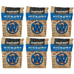 western premium bbq 180 cubic inch hickory barbecue flavorful heat treated grilling smoking wood chips for charcoal gas and electric grills (6 pack)