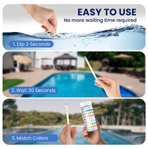 Pool Test Strips - 7 in 1 Pool Test Kit - 125 Counts Spa and Hot Tub Test Strips for Total Hardness, Bromine, pH, Chlorine, Total Alkalinity, Cyanuric Acid - Quick and Accurate by Carethetic