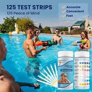 Pool Test Strips - 7 in 1 Pool Test Kit - 125 Counts Spa and Hot Tub Test Strips for Total Hardness, Bromine, pH, Chlorine, Total Alkalinity, Cyanuric Acid - Quick and Accurate by Carethetic