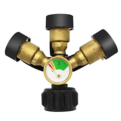 METER STAR Propane Manifold LP Tank Fuel Tee Gauge Adapter Fitting Propane Splitter 3 Way Splitter QCC Connection Cylinder Connector Converter with Leak Detector